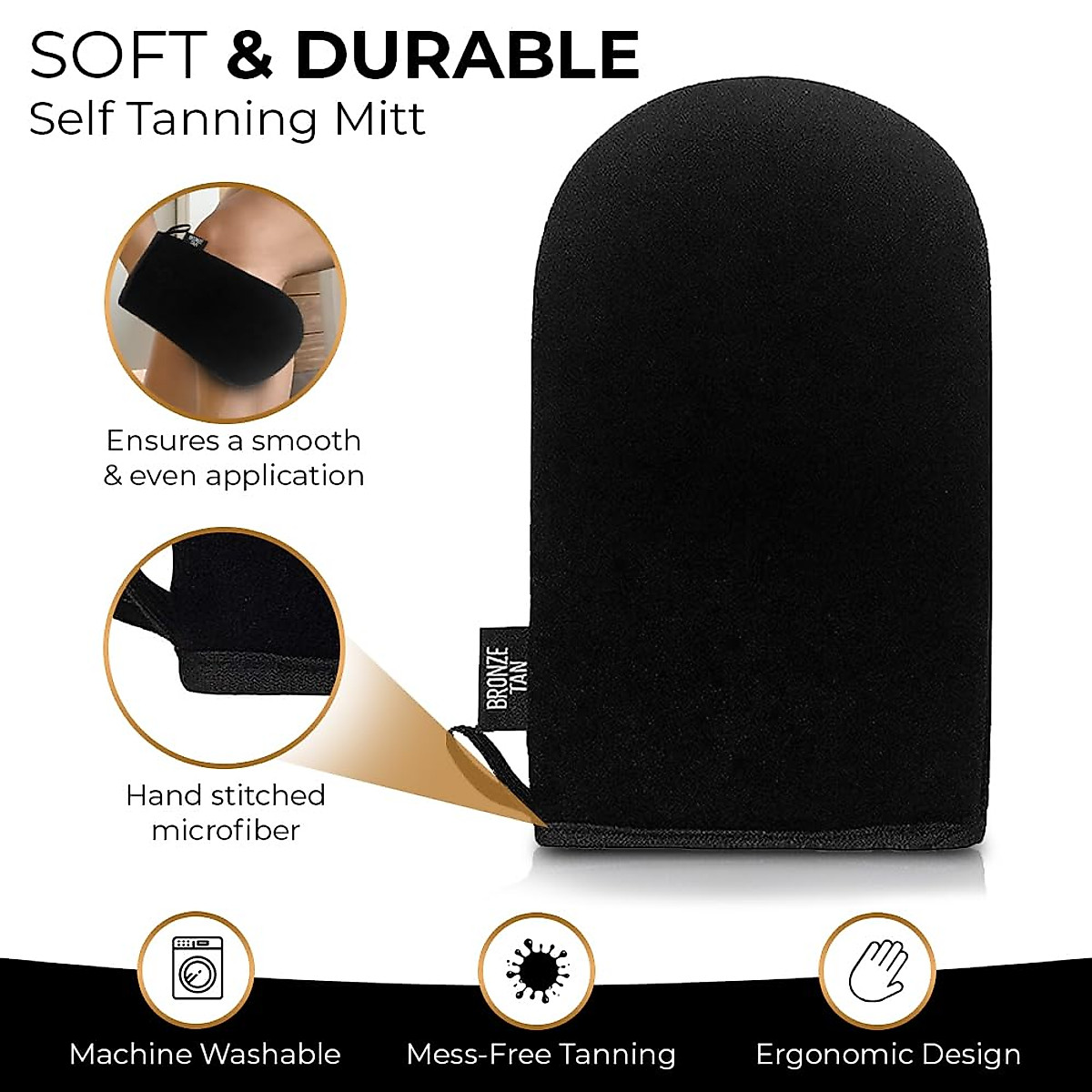 Bronze Tan Self Tanning Mitt for Self Tan - Self Tanner Mitt for Application of Bronze Tan Self Tanner - Black Tanning Mitts Self Tanner are Machine Washable And Reusable Sunless Tanning Mit