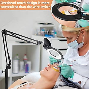 (New Upgrade) 10X Magnifying Floor Lamp with Clamp and 4 Wheel Rolling Base, HITTI 2200 LM LED 3 Color Dimmable Magnifying Glass with Light, Adjustable Arm Lighted Magnifier for Craft, Esthetican