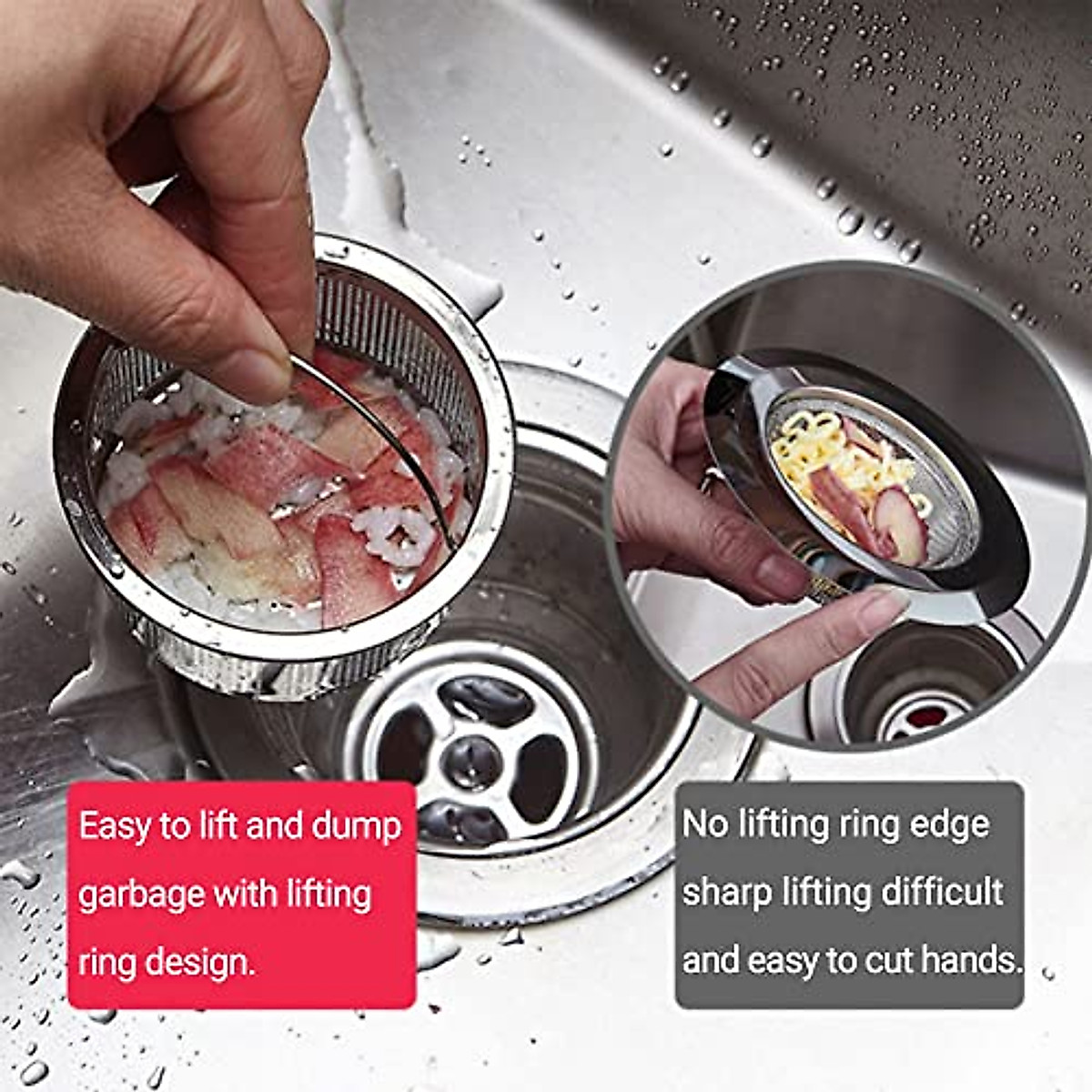 SooGree 2 Pack Sink Drain Strainer,3 inch Diameter with Handle,304 Stainless Steel Kitchen Sink Strainer,Perfect for Kitchen Sinks,Rust Free,Anti Clogging (Long Shape)