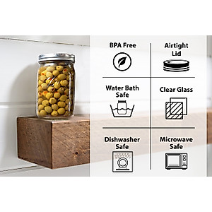 Regular Mouth Mason Jars 8 oz. (12 Pack) - Half Pint Size Jars with Airtight Lids and Bands for Canning, Fermenting, Pickling, or DIY Decors and Projects Bundled with Jar Opener