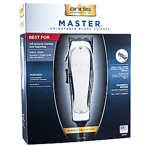 Andis Master Hair Adjustable Blade Clipper, Silver with a BeauWis Blade Brush