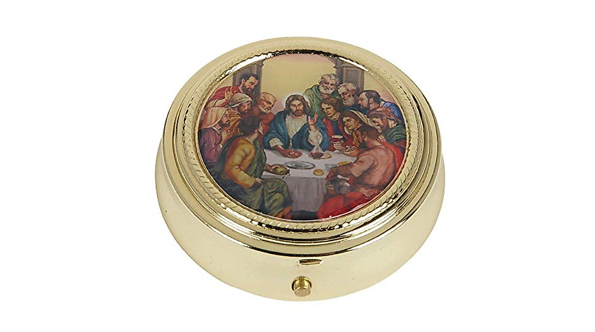 Gold Toned Catholic Communion Pyx - Portable Eucharist Holder