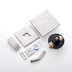 SOKA Shower Faucet Set with 8 Inch Rainfall Shower Head Bathroom Rainfall Shower System Single Function Shower Trim Kit with Rough-In Valve Pressure Balance Square Shower Head Brushed Nickel