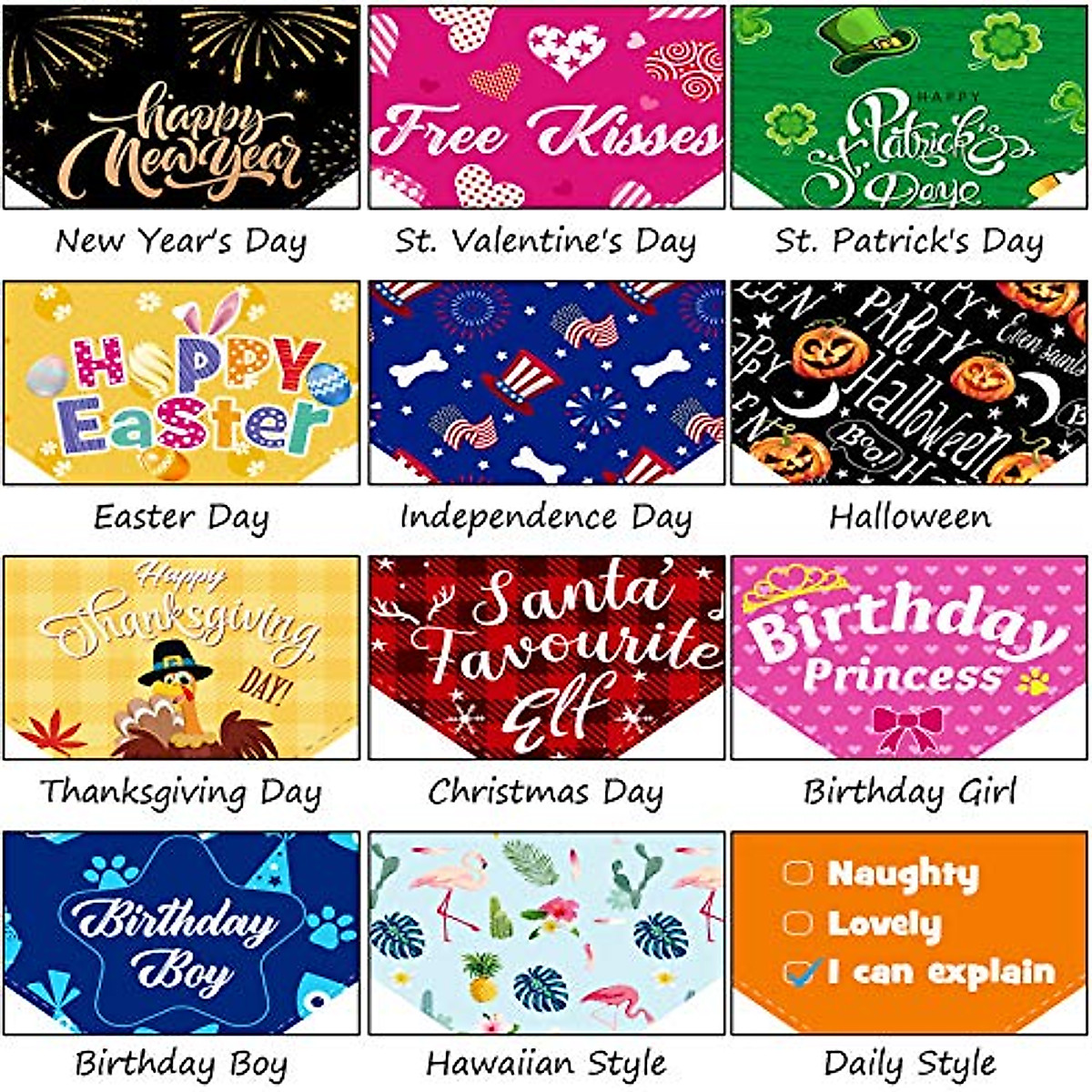 12 Pieces Holiday Dog Bandanas Halloween Dog Scarf Thanksgiving Christmas Birthday Summer Hawaii Daily Festival Costume Supply Pets Dog Scarf Bandana for Dogs Cats Pets Costume (Small)