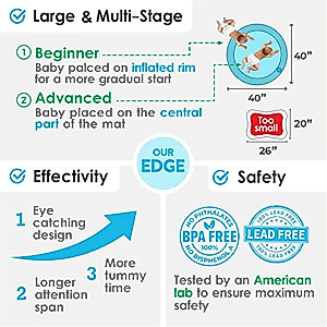 TT TUMMYTIMEZ Premium Tummy Time Water Mat, XL Inflatable Activity Center Promoting Baby Motor and Sensory Development, Grow Through Play Sensory Stimulation Gift for Infants Toddlers Boys Girls