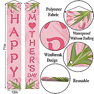 Happy Mother's Day Porch Banner Welcome Porch Sign Pink Heart Wall Hanging Banner Best Mom Ever Party Front Door Holiday Party Decor