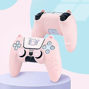 GeekShare Cat Paw PS5 Controller Skin Anti-Slip Silicone Skin Protective Cover Case for Playstation 5 DualSense Wireless Controller (Pink)