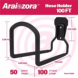 Araiozora Hose Holder Wall Mount,Heavy Duty Hanger Garden Water Hose Reels for Outside,Storage For 5/8" Garden Hose 100 FT 1 PC