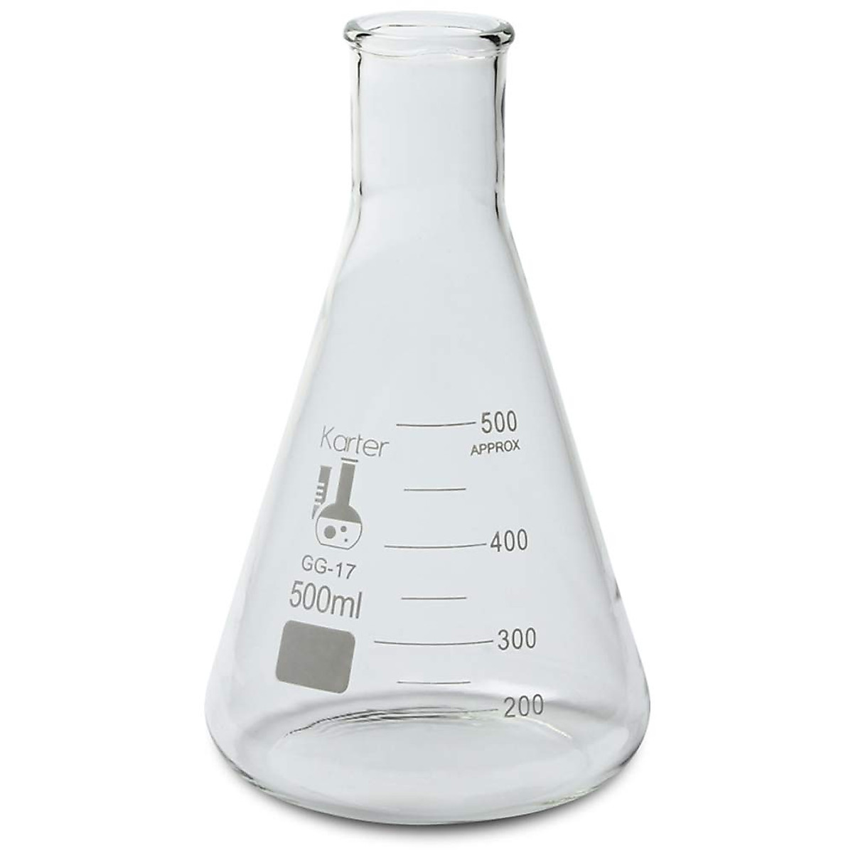 500ml Narrow Mouth Erlenmeyer Flask, 3.3 Borosilicate Glass, Karter Scientific 213G29 (Single)