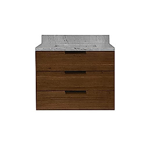Kitchen Bath Collection Oslo 30-inch Floating Bathroom Vanity (Carrara/Walnut): Includes Walnut Cabinet with Authentic Italian Carrara Marble Countertop and White Ceramic Sink
