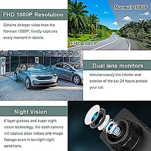 Dash Cam Front and Rear, Dash Camera for Cars 1080P Full HD Dual Dash Cam 3" IPS Screen in Car Camera Front and Rear Night Vision,170°Wide Angle Motion Detection Parking Monitor G-Sensor(with SD Card)