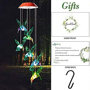 Hummingbird solar wind chimes, gift for All Father,Stepdad,Grandpa,Husband,mom,Grandma,Women,Aunt,Daughter,Nana,Sister, birthday day gift for dad,Perfect for Patio decor,solar yard decor for christmas