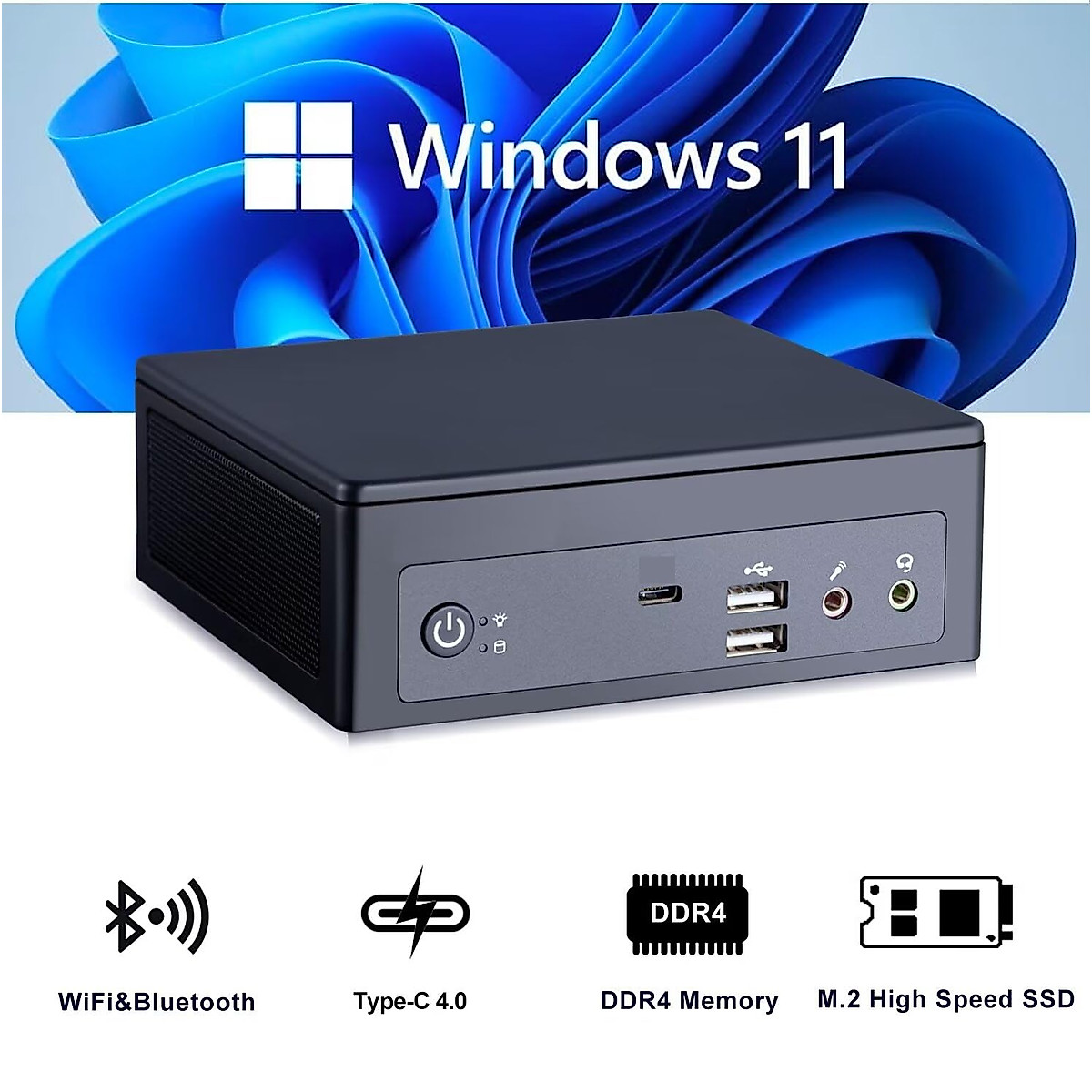 VENOEN NUC Mini PC Core i7 1165G7,Mini Desktop Computer Dual HD with Win 11 Pro Ready,Mini DP,USB-C Thundbolt 4.0,WiFi,BT 5.1,16GB RAM 512GB NVME SSD,Office Desktop PC