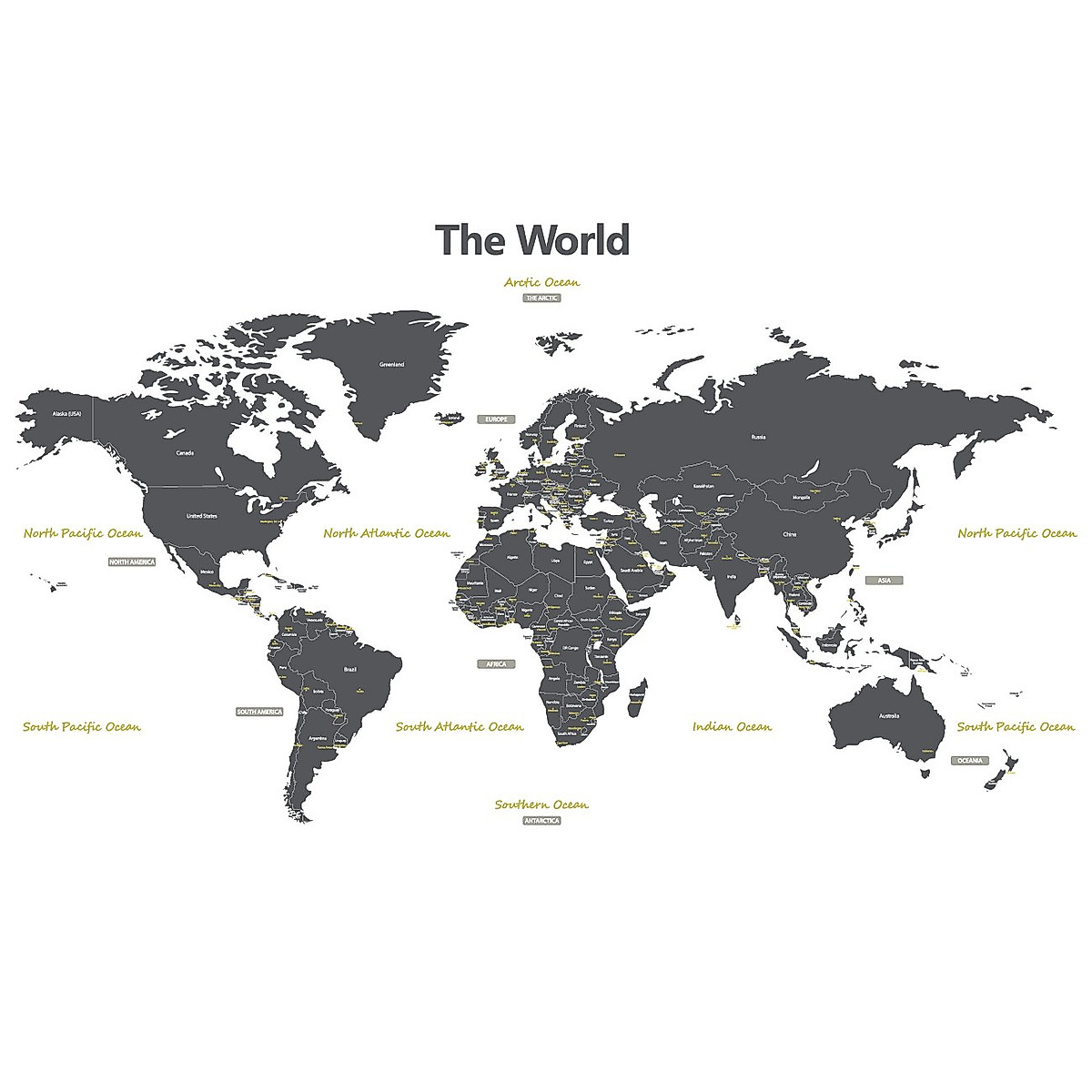 DECOWALL DL2-1509G Large Modern Grey World Map Kids Wall Stickers (46x27 inch) Wall Decals Peel and Stick Removable Wall Stickers for Kids Nursery Bedroom Living Room Decor