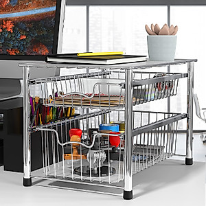 SimpleHouseware Stackable 2 Tier Sliding Basket Organizer Drawer, Chrome