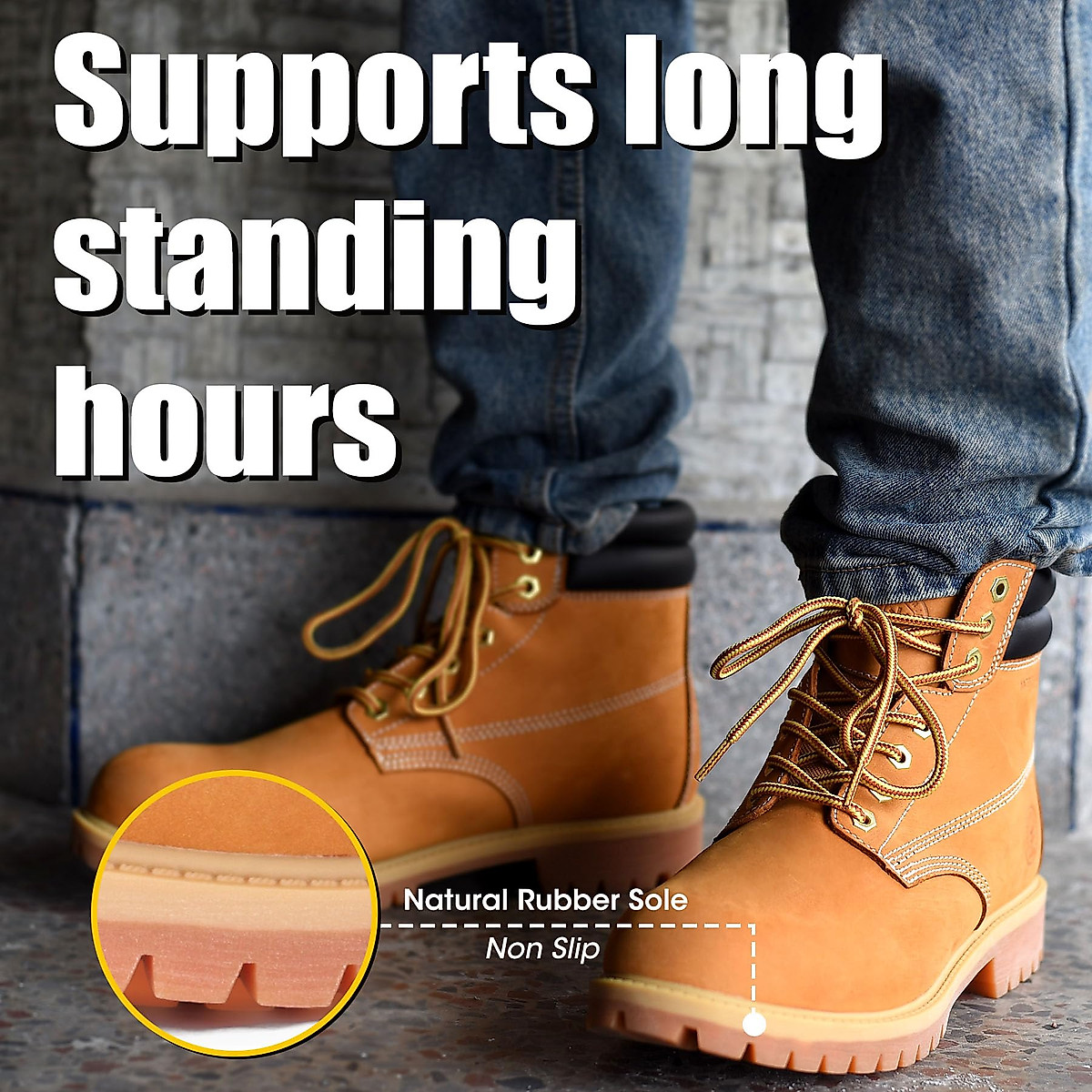 Jacata Work Boots For Men Steel/Soft Toe Non Slip Rubber Sole Resistant Utility Oil Mens Industrial Construction Boots(Wheat Size 11)