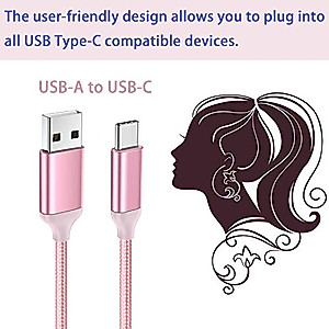 USB C Cable Pink 10 ft 3-Pack, Long Quick Charger Cord, Android Type C Fast Charging Cable for OnePlus Nord N200/N100, LG Stylo 6 5 4, Samsung Galaxy S10 S9 S8 A31, Note 9 Plus, Tab S6/S5e, Sony PS5