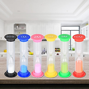 Sand Timer,6 PCS Plastic Hourglasses Timer,Colorful Small Sandglass Sand Clock Timer 30 Sec,1 Min,2 Mins,3 Mins,5 Mins,10 Mins Timer Clock,Sand Timers for Kids Brushing Teeth Games Classroom Home