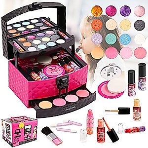 AWEFRANK Kids Makeup Kit for Girls Toys, Toddler Makeup Set, Real Safe & Non-Toxic & Washable for Endless Fun and Creativity, Perfect Princess Gift & Valentines Day Gifts for Ages 3-12