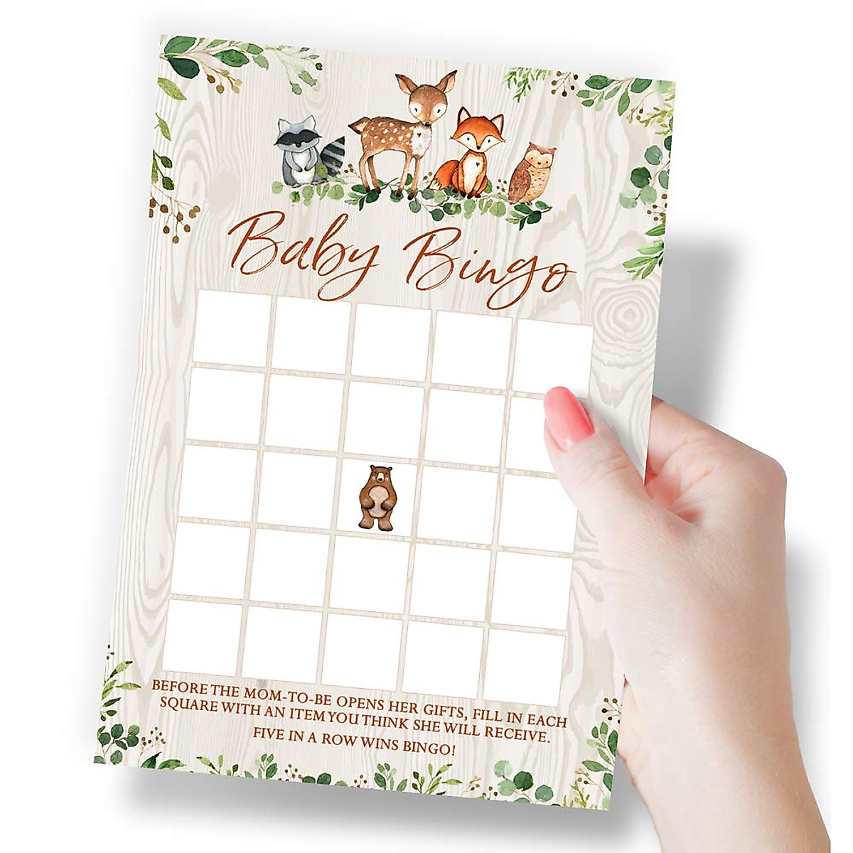 Printed Party Woodland Baby Shower Game - Baby Bingo, Set of 50