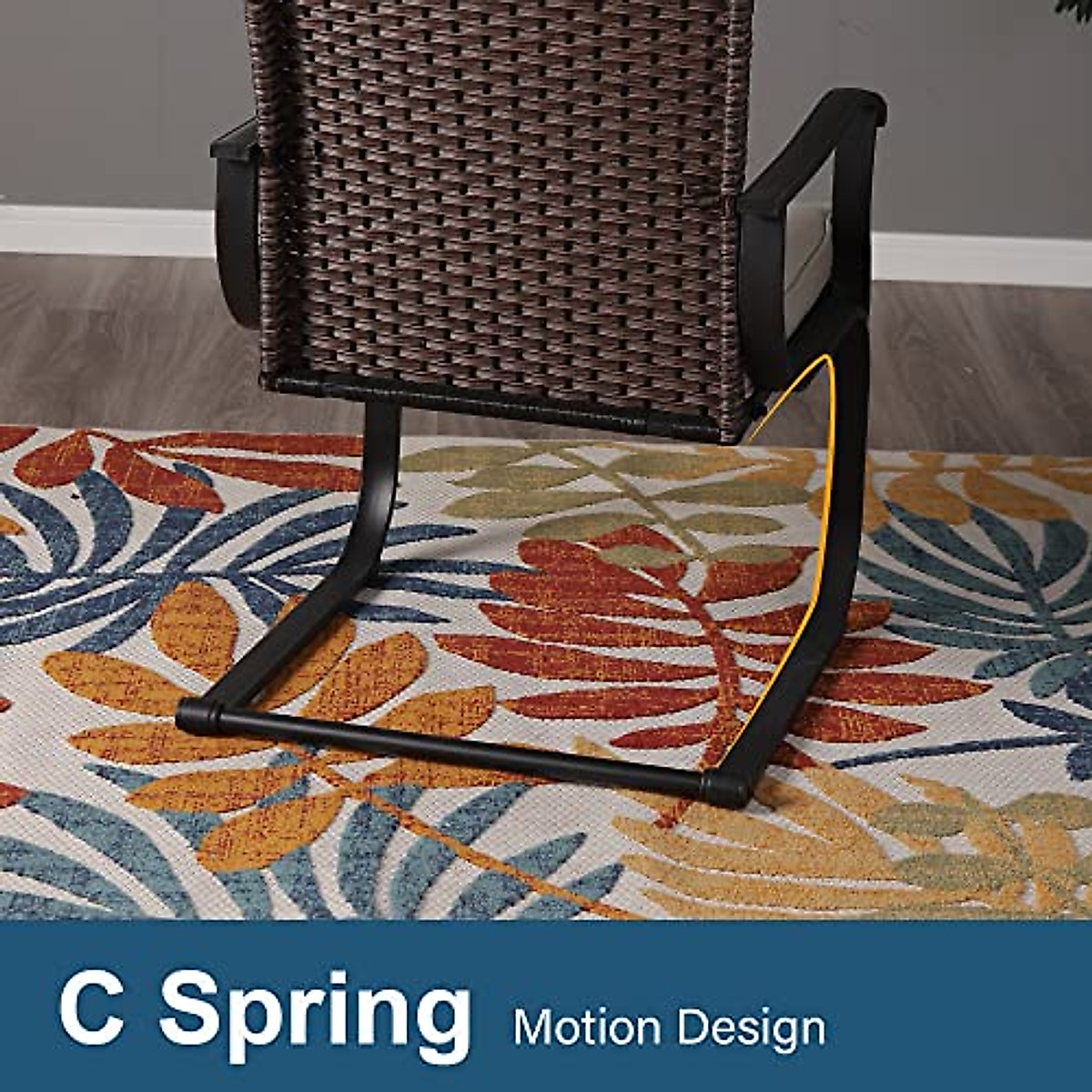 MIXPATIO Outdoor Patio Dining Set 5 Pcs, Patio Furniture Set, Metal Square Dining Table and Cushioned Wicker Rattan C-Spring Motion Chairs for Patio, Deck, Yards, Poolside