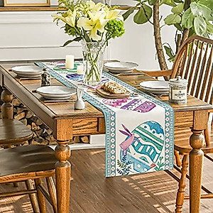 Artoid Mode Cute Easter Eggs Rabbits Easter Table Runner, Seasonal Spring Holiday Kitchen Dining Table Runner for Home Party Decor 13 x 72 Inch