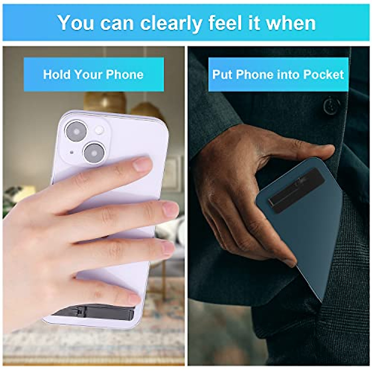 SAVITA 2pcs Phone Kickstand Metal, Thin Metal Phone Stand Stick on with Adjustable Adhesive Horizontal/Vertical Desk Stand Accessories for Cell Phone Case Vertical and Horizontal Stand (Black)