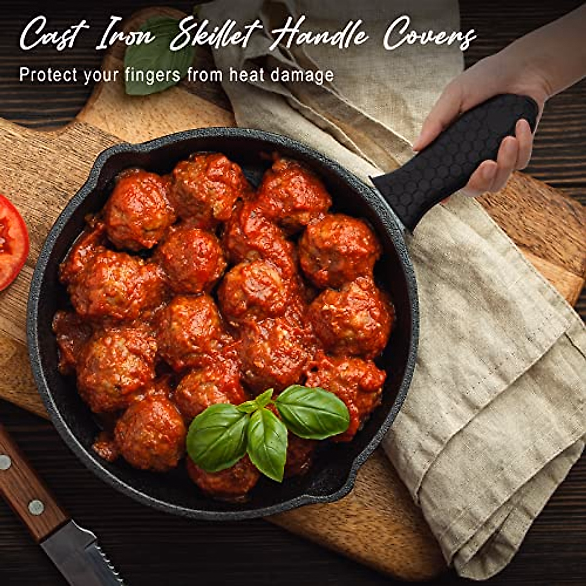 Joyhalo Joyhalo Cast Iron Skillet Handle Cover, 6 Pack Pot Handle Covers Heat Resistant, Cast Iron Pan Handle Covers, Silicone Pot Handle Sleeve Covers, Silicone Handle for Cast Iron Skillet, Black