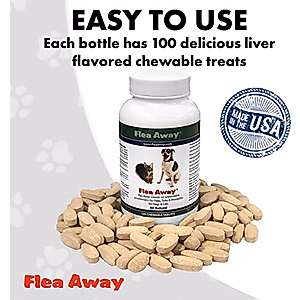 Flea Away All Natural Supplement for Fleas, Ticks, and Mosquitos Prevention for Dogs and Cats, 100 Chewable Treat Tablets, Single