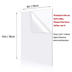 YSTIME 8" x 12" Clear Acrylic Sheet Plexiglass Plastic Sheet for Crafts Transparent Acrylic Board with Protective Paper for Craft, Windows, Frame, DIY Display Projects, Pack of 2