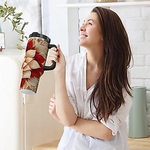 FRCSDIY Mandala Flower Insulated Tumbler with Handle and Straw Lid,30oz Leakproof Stainless Steel Cup BPA-Free Water Bottle