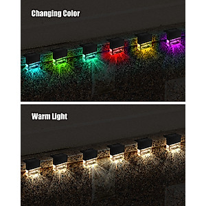 16 Pack Solar Deck Lights Fence Solar Lights Waterproof LED Solar Step Light, 2 Lighting Modes, Warm White/Color Changing, Outdoor Step Light for Patio, Steps, Pool, Railing, Stairs Decoration