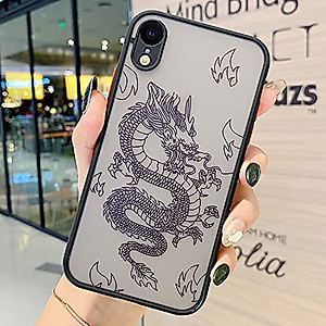 Urarssa Compatible with iPhone Xr Case Fashion Cool Dragon Animal 3D Pattern Design Frosted PC Back Soft TPU Bumper Shockproof Protective Case Cover for iPhone Xr, Black