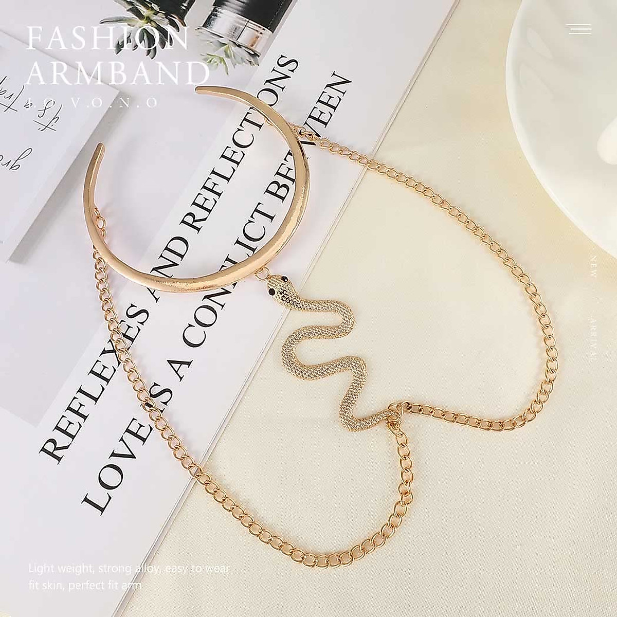 Jovono Snake Arm Cuff Rhinestone Arm Bracelet Crystal Armband Open Cuff Dainty Upper Arm Cuff Jewelry For Women(1Pcs) (Gold)