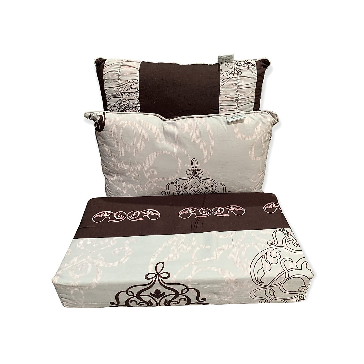 sheetsnthings Embroidered Gizelle 210-Thread-Count, 100-Percent Cotton 7PC Full-Queen Duvet Cover Set, Brown, Light Pink and Grey