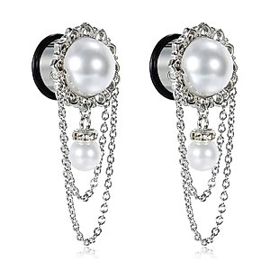 TBOSEN 1 Pairs Bead Chain Style Dangle Gauges Ear Tunnels Plugs Stainless Steel Ear Gauges Expander Stretcher Screwed Ear Tunnels for Size 2g(6mm)-5/8''(16mm)