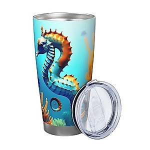 WXZYFP Car cup (single silver rim), can use a straw or drink directly, easy to use.Seabed coral seahorse