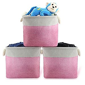 LANDBEAUTY 3 Pack Open Home Storage Bins Fabric Cloth Storage Baskets Collapsible Square Baskets Organization Bins 13 Inch Large Cube Storage Bin for Organizing Shelves/Closet (Light Purple 3 Pack)