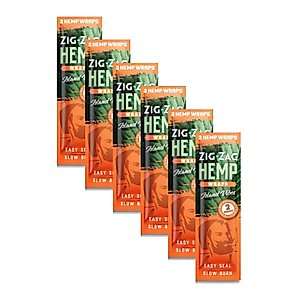 ZIG-ZAG Natural Hemp Wraps - Organic, Slow-Burning, 2 Wraps/Pack, 6-Pack Bundle, Total 12 Wraps, Island Vibes