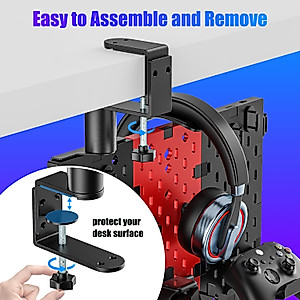 PUTORSEN Headphone and Controller Holder for Desk, Rotatable DIY Modular Headphones Holder & Controller Stand with Cable Hooks, Clamped Above/Under Desk for Xbox PS5 PS4 Switch Controller