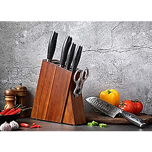 XINZUO 7PC Damascus steel Knife Block Sets, Professional High Carbon Steel Chef Knife Santoku Slicing Utility Fruit Knife with Multifunctional Kitchen Shears,Ergonomic Pakkawood Handle - Ya Series