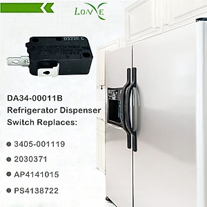 LONYE DA34-00011B Refrigerator Dispenser Switch Replacement for Samsung Refrigerator 3B73362F SZM-V16-FA-63 AP4141015 (Pack of 3)