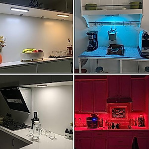 SZOKLED 58-LED Under Cabinet Lights, RGB Motion Sensor Indoor Night Lights with Wireless Remote, Rechargeable Under Cabinet Lighting, Counter Lights for Kitchen, Closet, Stair, 15 Color (4 Packs)