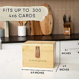 Pera Blanca Recipe Box with Cards and Dividers | Recipe Card Box Faux Leather Handle | 50 Eucalyptus Patterned Recipe Cards and Box Set | Wooden Recipe Box | Housewarming Gifts | Wood Recipe Box 4x6