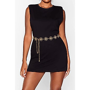 Glamorstar Chain Belts for Women Hollow Metal Waist Chain Belts Dress Belt for Her Circle Crystal Compass Gold 150CM