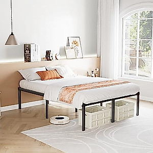 DUMOS Queen Size Bed Frame - Heavy Duty Metal Platform Bed Frames, 14" Height Storage Under Black Bed Frame, Sturdy Steel Slat Support, No Box Spring Needed, Noise Free