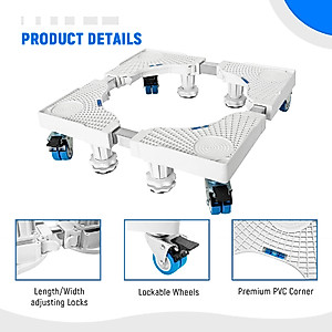 DUPDMKIN Mini Fridge Stand 8 Wheel Washing Machine Stand Washer and Dryer Stand with Brake Adjustable Refrigerator Dolly (White)