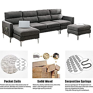 URRED Modular Sectional Sofa,Convertible U Shaped Modular Sectional Couch with Ottomans,6 Seat Oversized Sofa Couch with Chaise for Living Room, Grey