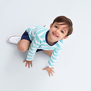 Gerber Baby Boy's Toddler 3-Pack Long Sleeve Pocket Tees, Blue Stripes & Solids, 12 Months