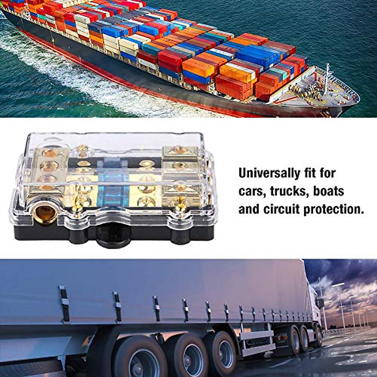 Fused Power Distribution Block, 1 in 3 Way Distribution Block ANL Fuse Holder,Max 24V 60A Zinc Alloy Plastic Case Fuse Box for Car Stereo Amplifier